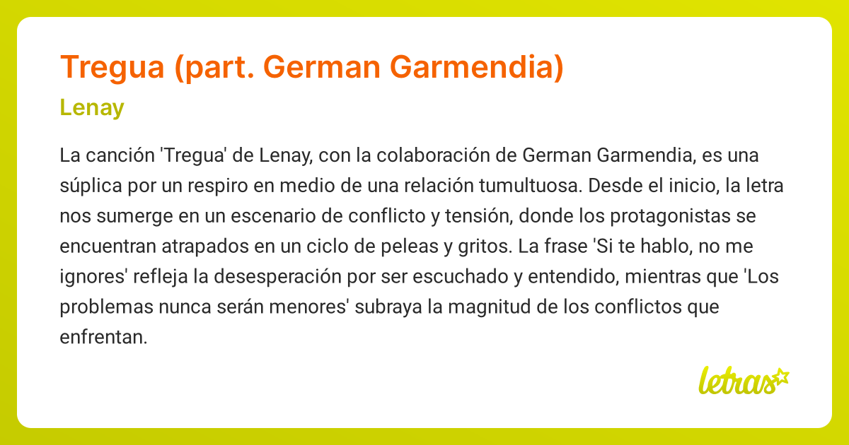 Significado de la canción Tregua (part. German Garmendia) (Lenay ...