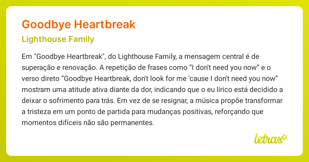 Significado da música GOODBYE HEARTBREAK (Lighthouse Family) - LETRAS ...