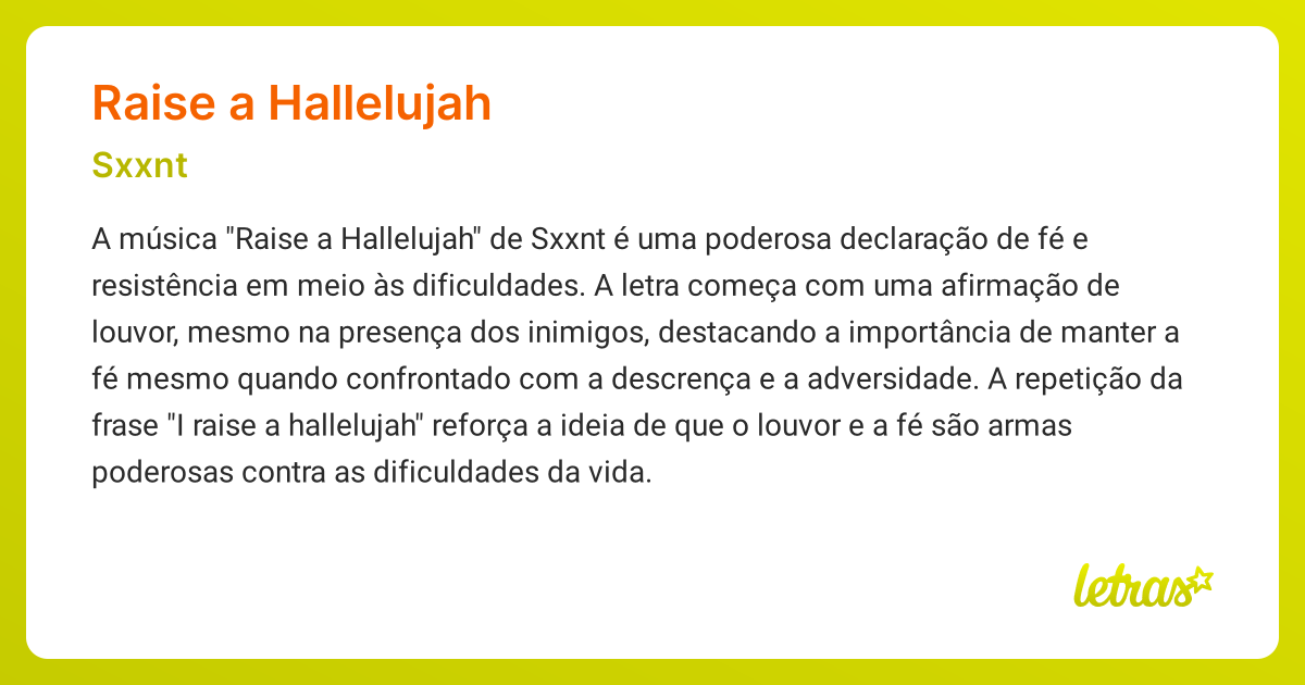 Significado da música RAISE A HALLELUJAH (Sxxnt) - LETRAS.MUS.BR
