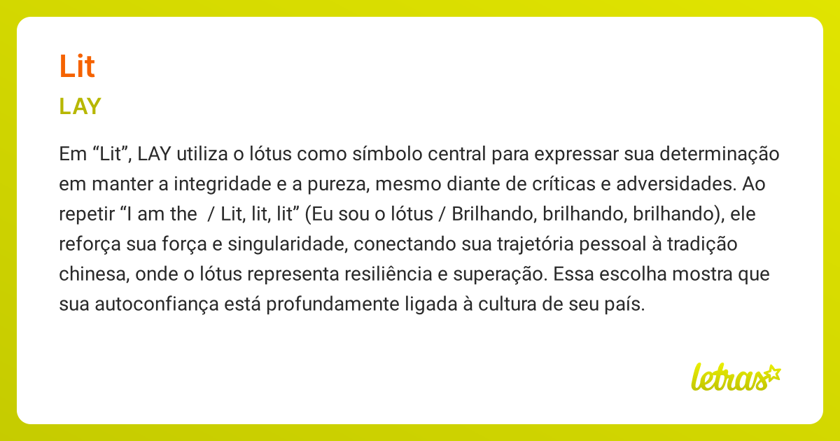 Significado da música LIT (LAY) - LETRAS.MUS.BR