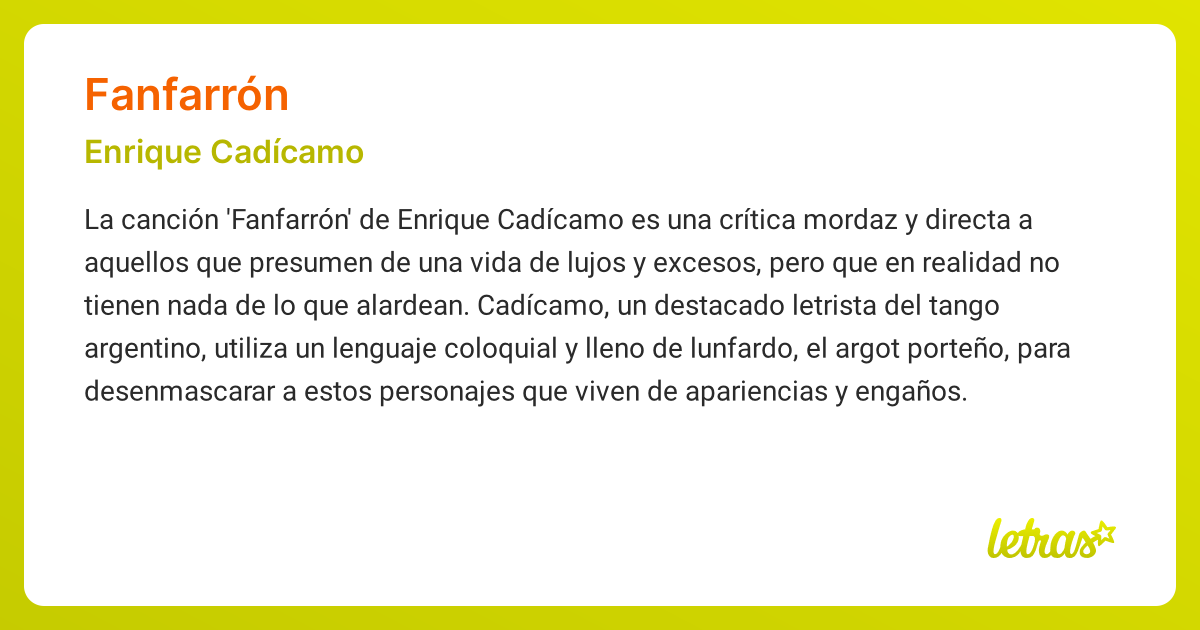 Significado de la canción FANFARRÓN (Enrique Cadícamo) - LETRAS.COM