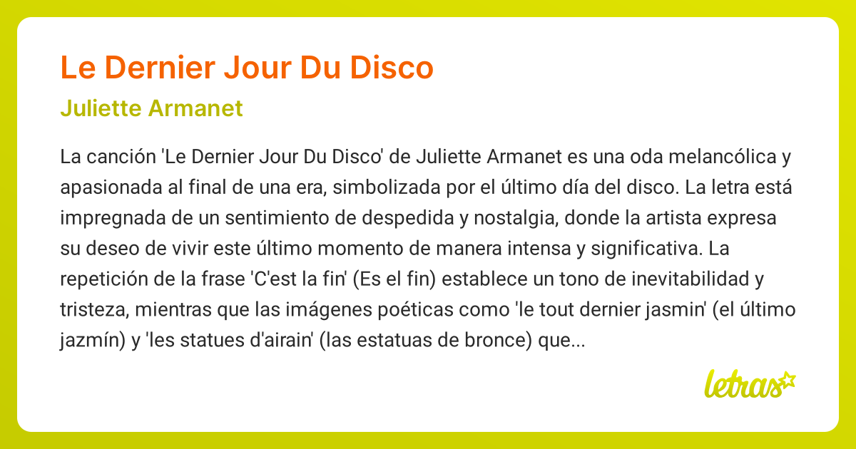 Significado de la canción LE DERNIER JOUR DU DISCO (Juliette Armanet ...
