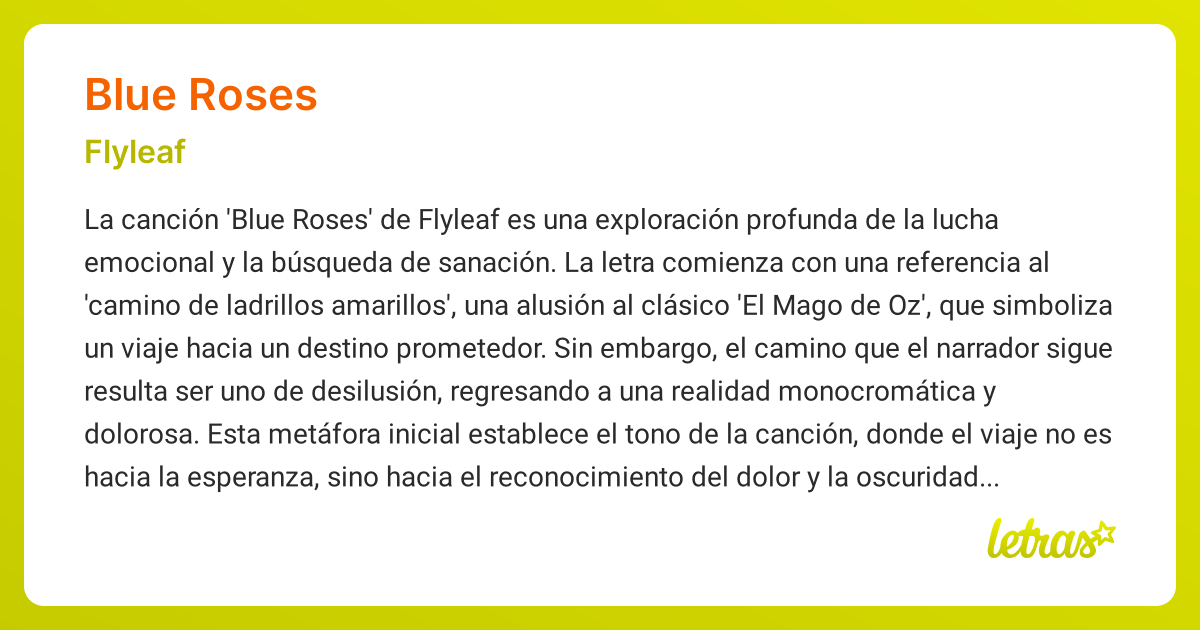 Significado de la canción BLUE ROSES (Flyleaf) - LETRAS.COM