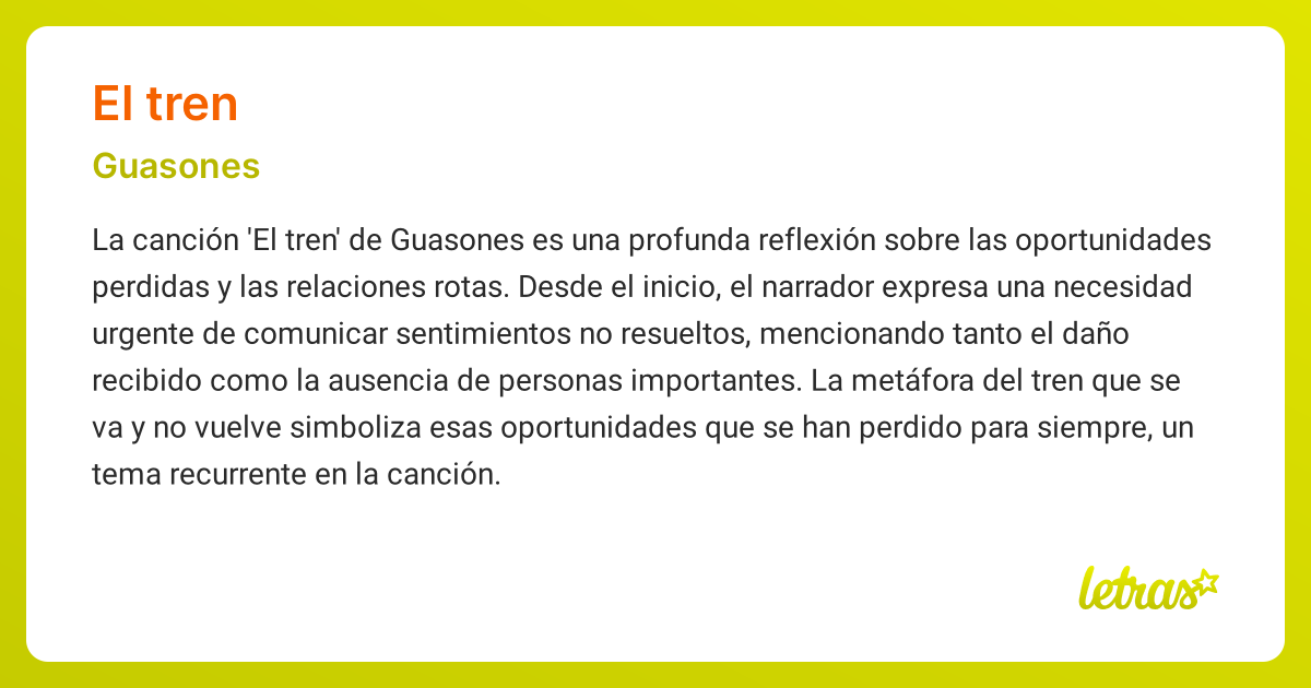 Significado de la canción EL TREN (Guasones) - LETRAS.COM