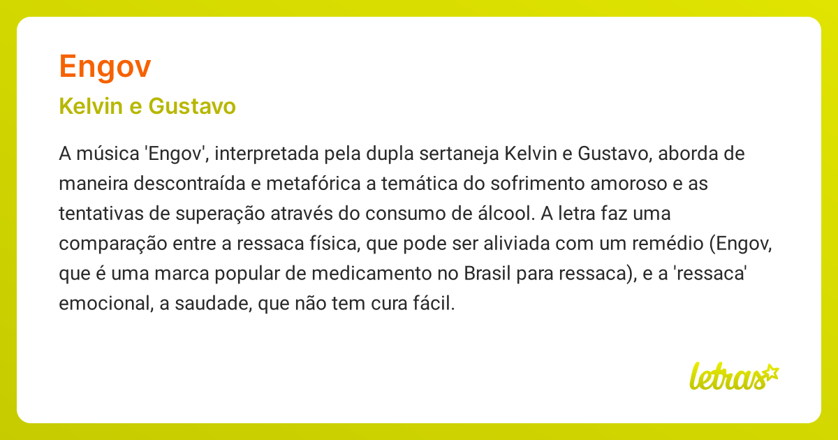 Significado da música ENGOV (Kelvin e Gustavo) - LETRAS.MUS.BR