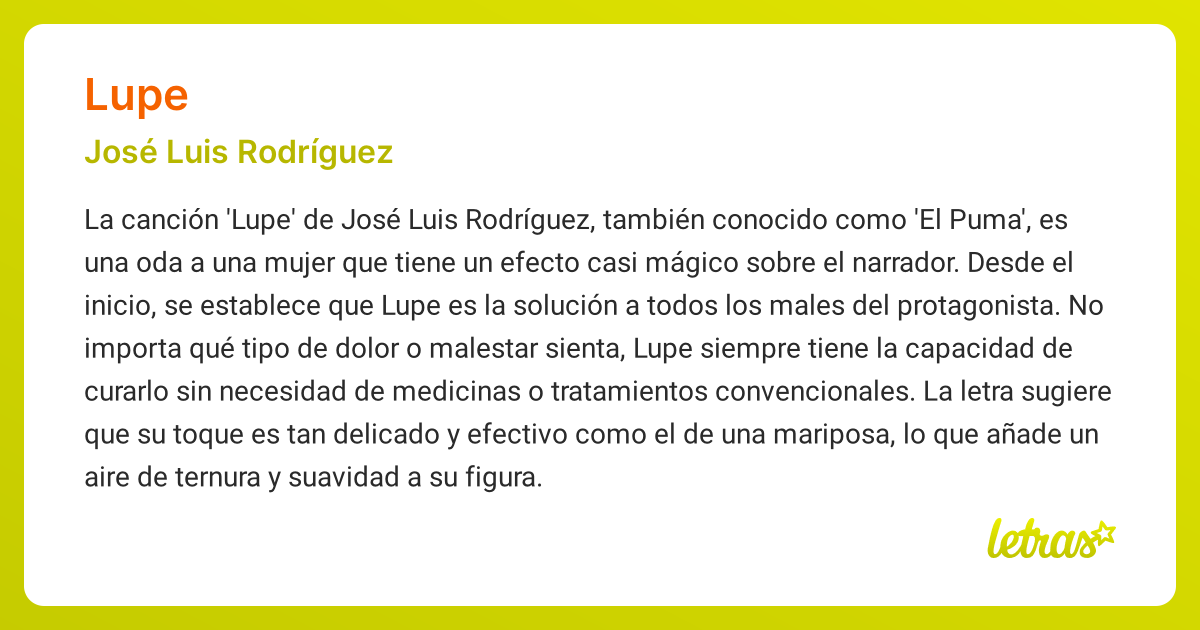 Significado de la canción LUPE (José Luis Rodríguez) - LETRAS.COM