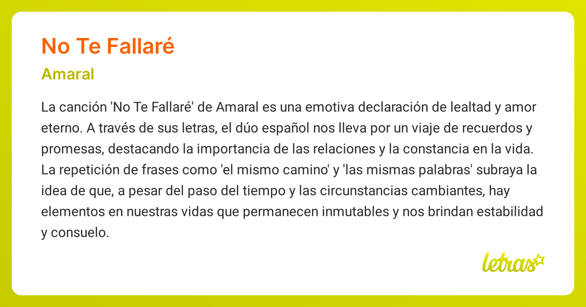 Significado de la canción NO TE FALLARÉ (Amaral) - LETRAS.COM