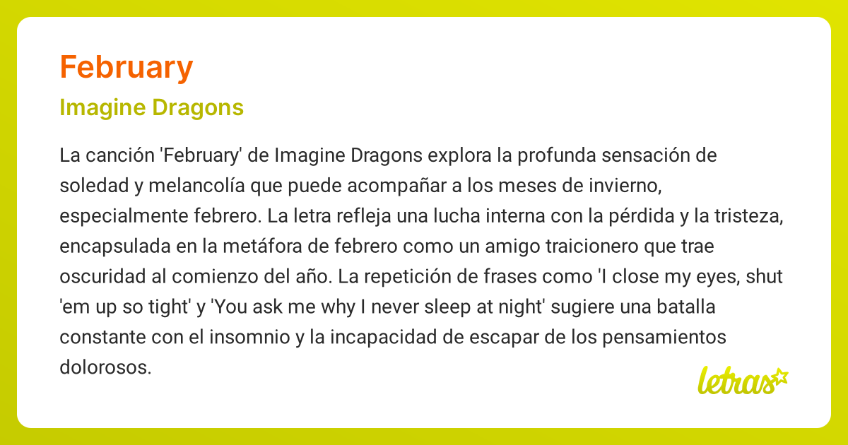 Significado de la canción FEBRUARY (Imagine Dragons) - LETRAS.COM