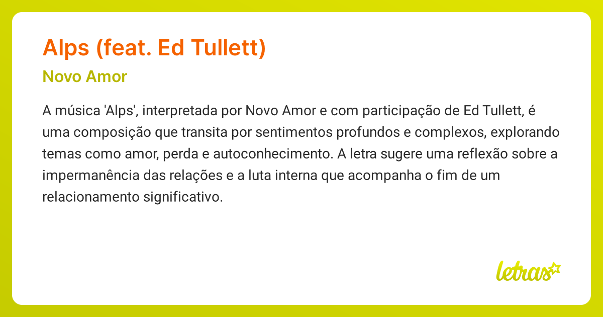 Significado da música ALPS (FEAT. ED TULLETT) (Novo Amor) - LETRAS.MUS.BR