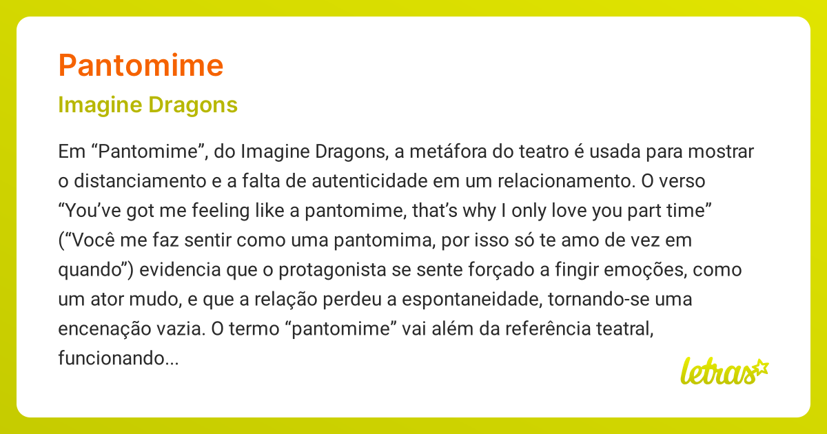 Significado da música PANTOMIME (Imagine Dragons) - LETRAS.MUS.BR