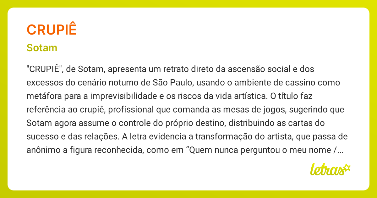 Significado da música CRUPIÊ (Sotam) - LETRAS.MUS.BR