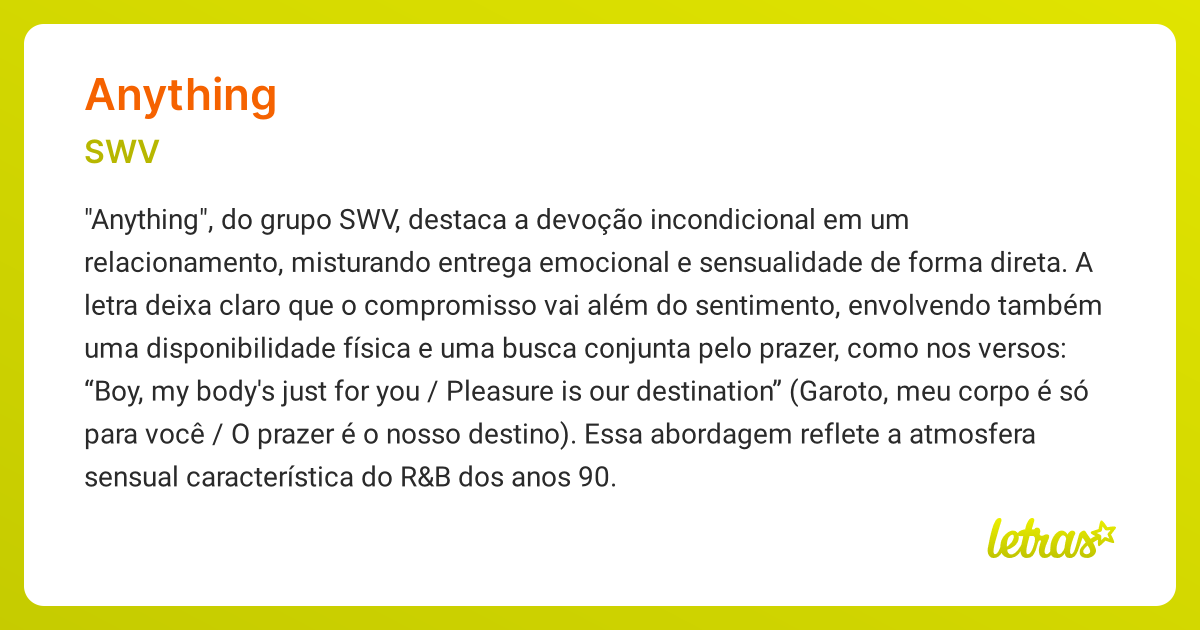 Significado da música ANYTHING (SWV) - LETRAS.MUS.BR