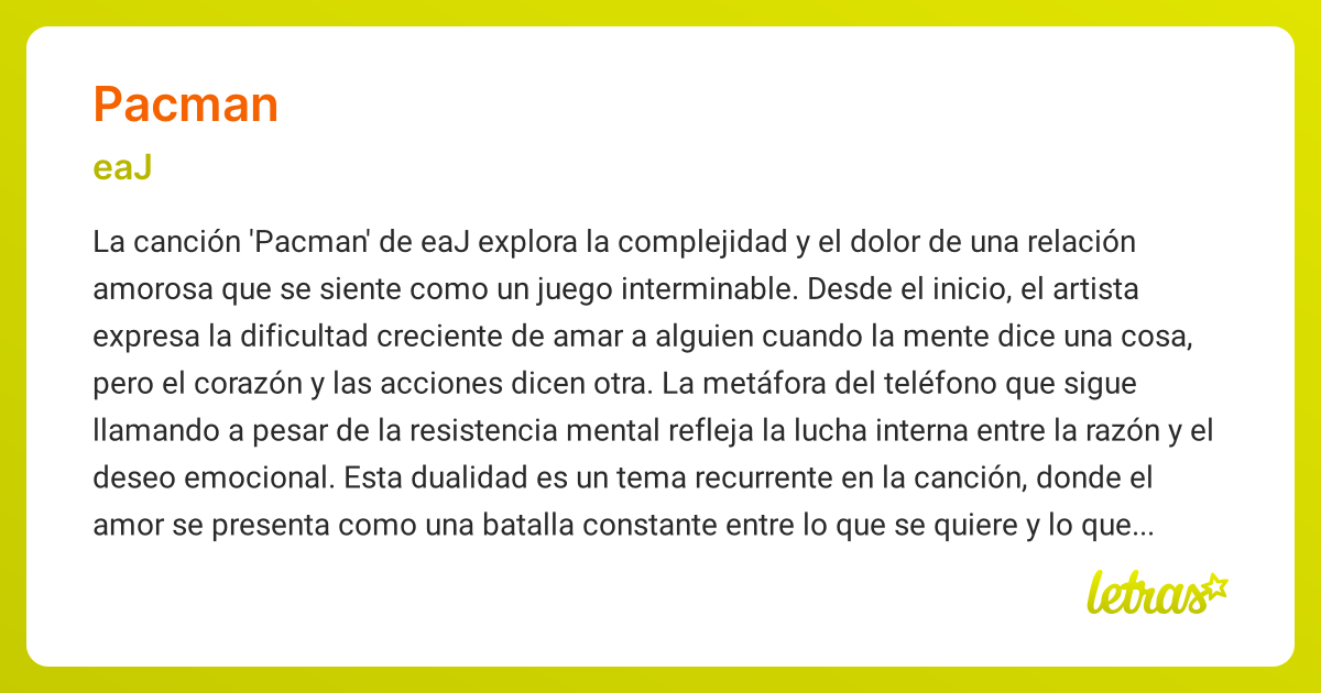 Significado de la canción PACMAN (eaJ) - LETRAS.COM