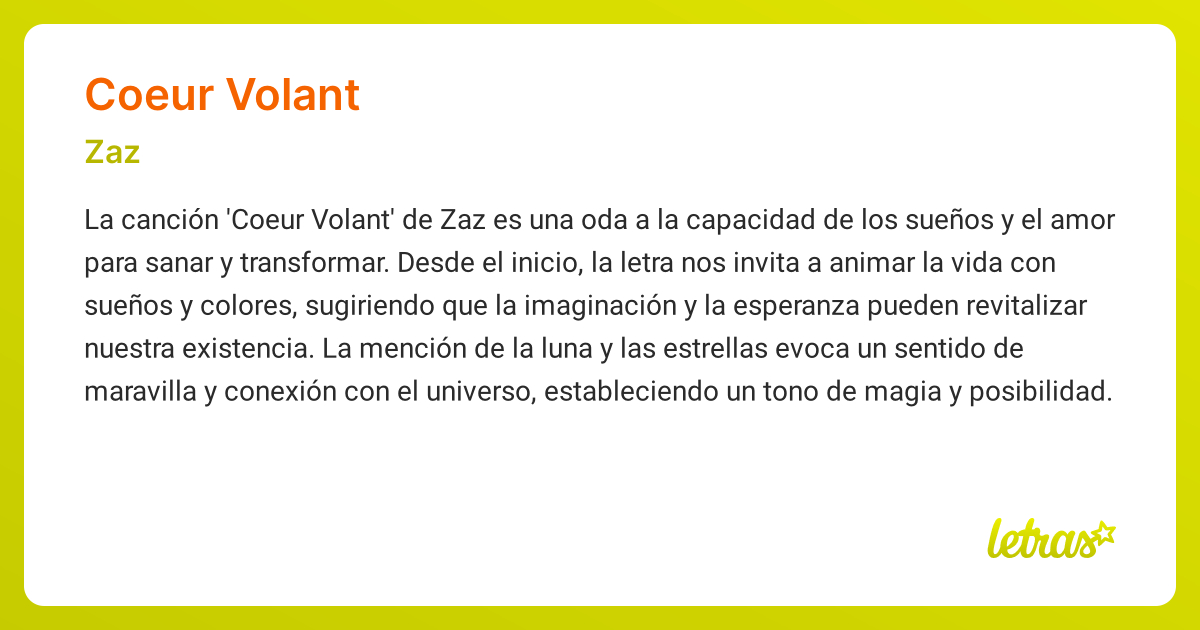 Significado de la canción COEUR VOLANT (Zaz) - LETRAS.COM
