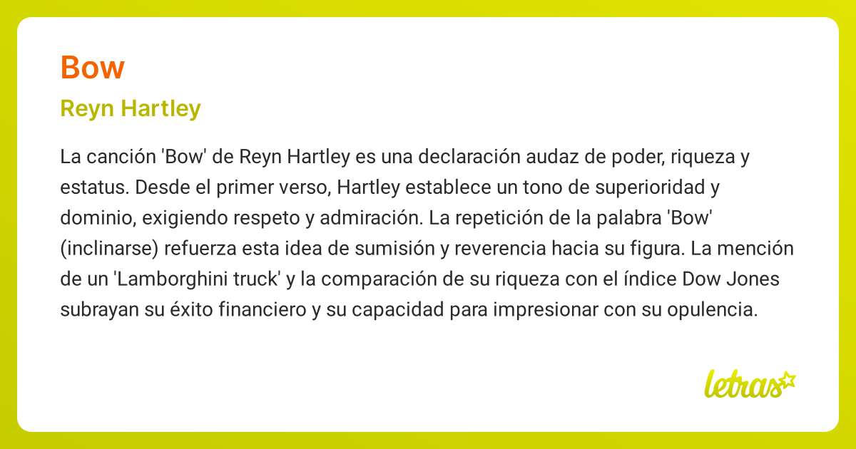 Significado de la canción BOW (Reyn Hartley) - LETRAS.COM