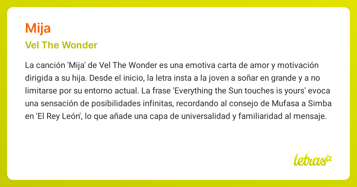 Significado de la canción MIJA (Vel The Wonder) - LETRAS.COM