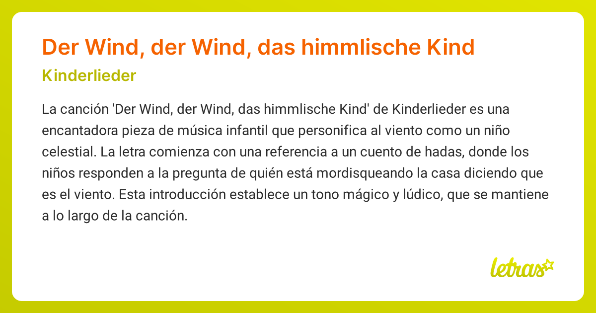Significado de la canción Der Wind, der Wind, das himmlische Kind ...
