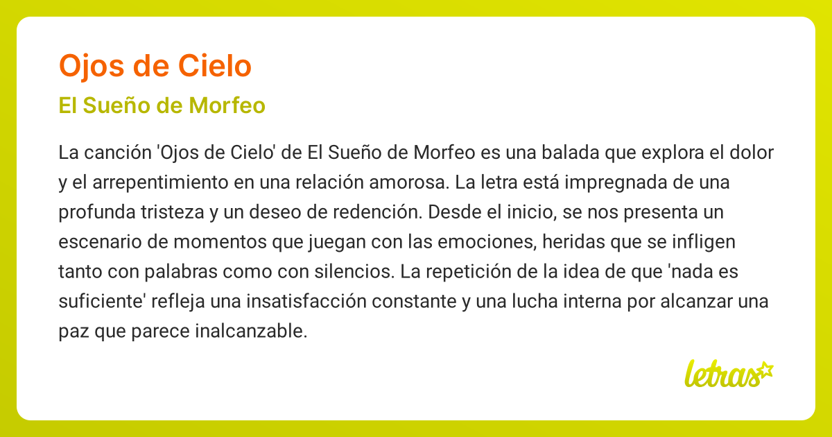 Significado de la canción OJOS DE CIELO (El Sueño de Morfeo) - LETRAS.COM