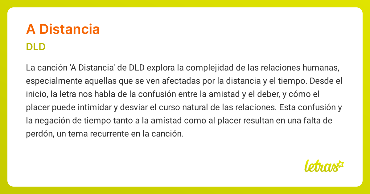 Significado de la canción A DISTANCIA (DLD) - LETRAS.COM