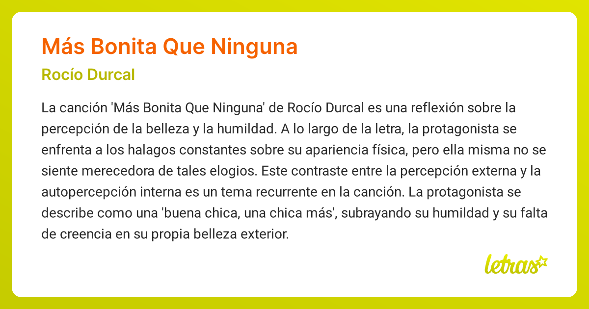 Significado de la canción MÁS BONITA QUE NINGUNA (Rocío Durcal ...