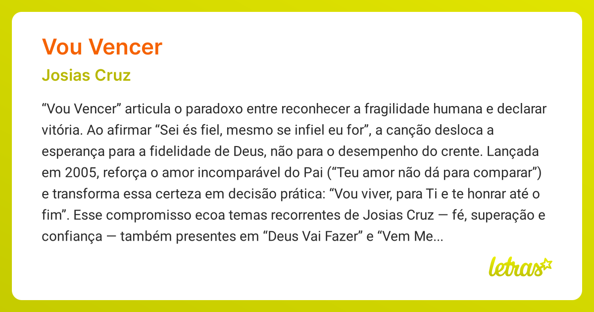 Significado da música VOU VENCER (Josias Cruz) - LETRAS.MUS.BR