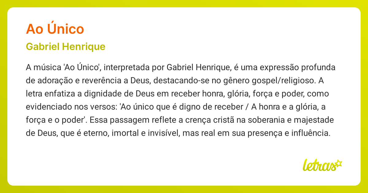 Significado da música AO ÚNICO (Gabriel Henrique) - LETRAS.MUS.BR