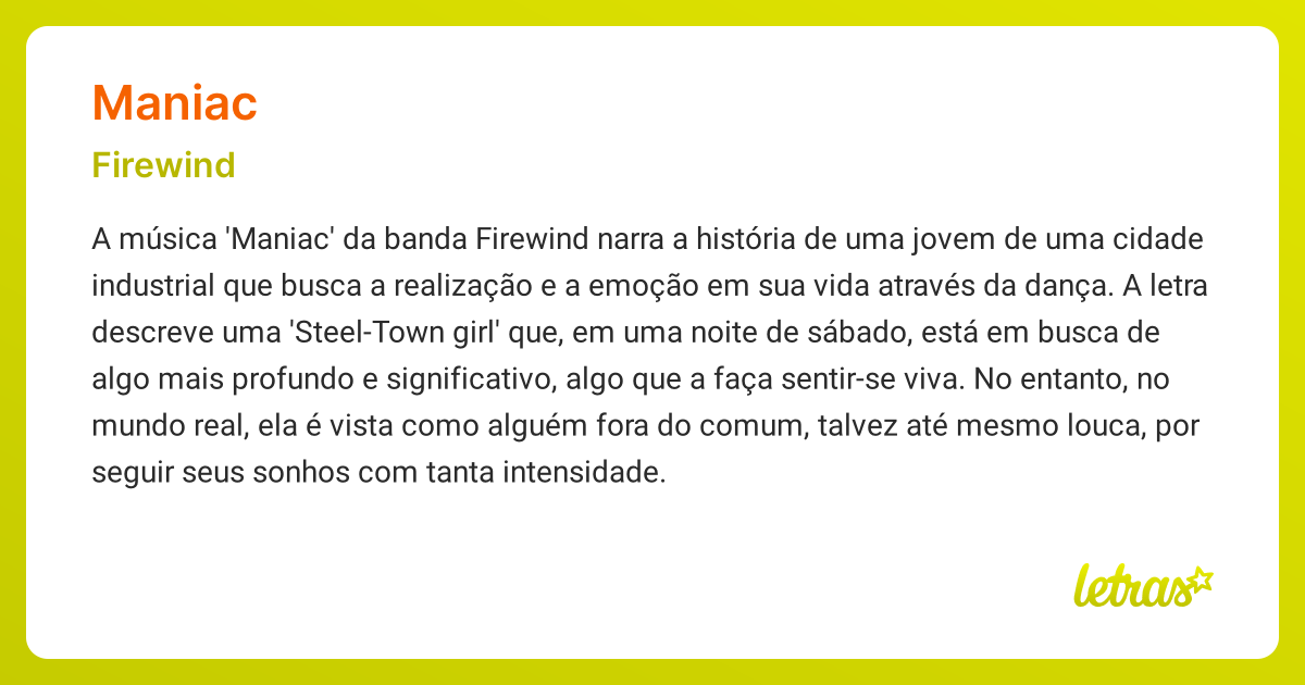 Significado da música MANIAC (Firewind) - LETRAS.MUS.BR