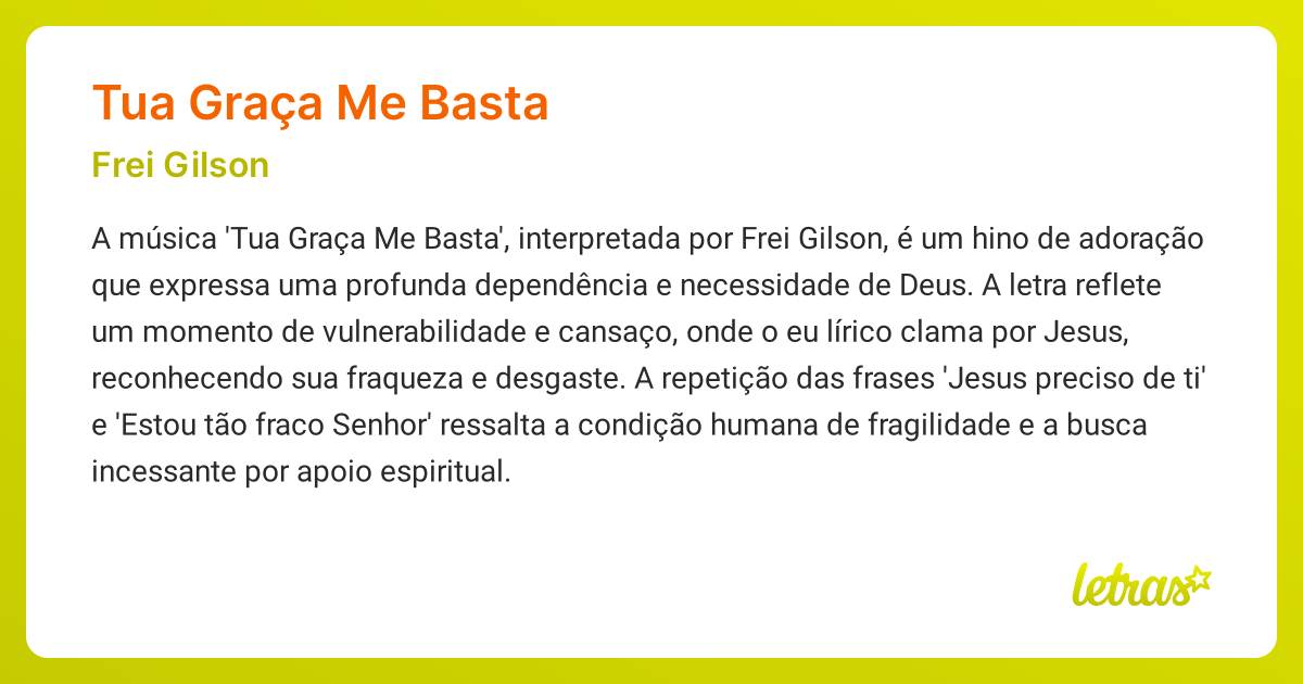 Significado da música TUA GRAÇA ME BASTA (Frei Gilson) - LETRAS.MUS.BR