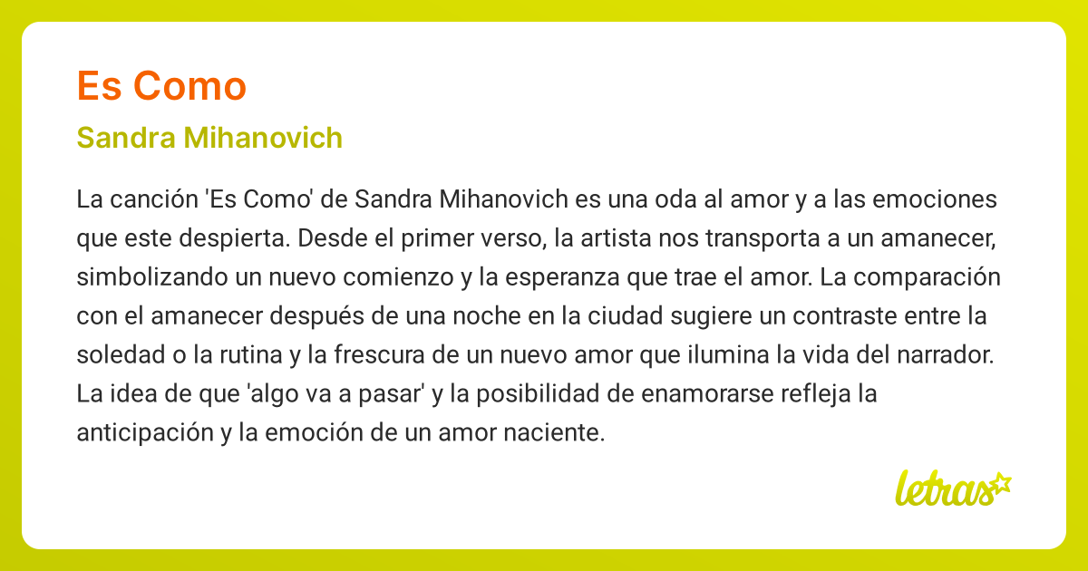 Significado de la canción ES COMO (Sandra Mihanovich) - LETRAS.COM