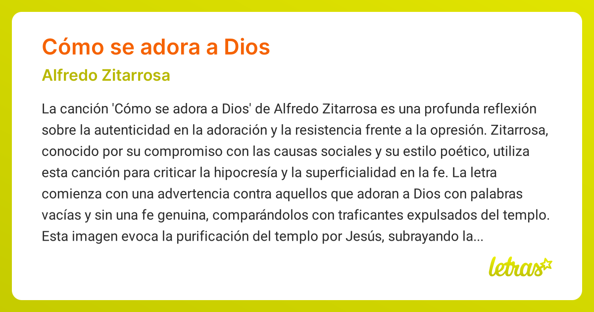 Significado de la canción CÓMO SE ADORA A DIOS (Alfredo Zitarrosa ...