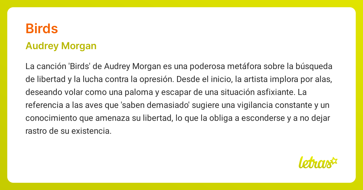 Significado de la canción BIRDS (Audrey Morgan) - LETRAS.COM