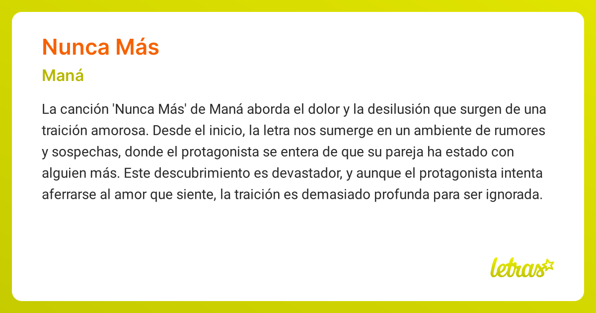 Significado de la canción NUNCA MÁS (Maná) - LETRAS.COM
