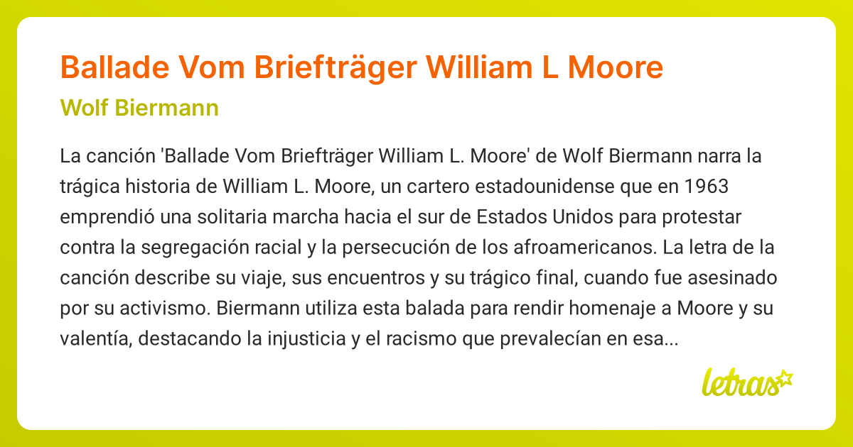 Significado de la canción Ballade Vom Briefträger William L Moore (Wolf ...