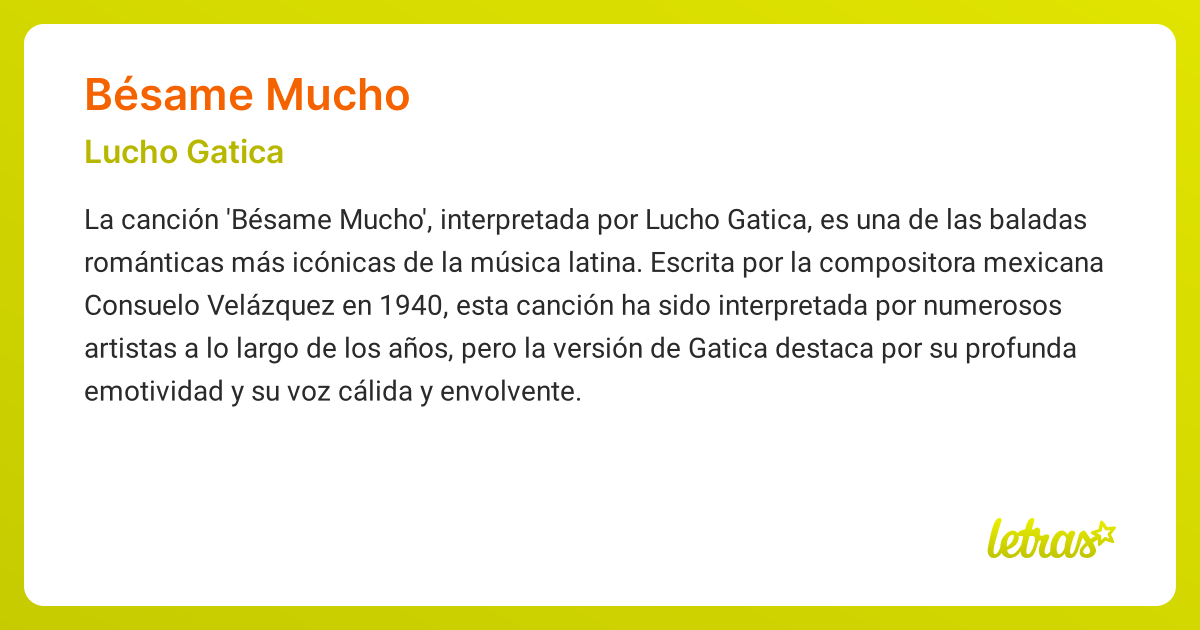 Significado de la canción BÉSAME MUCHO (Lucho Gatica) - LETRAS.COM