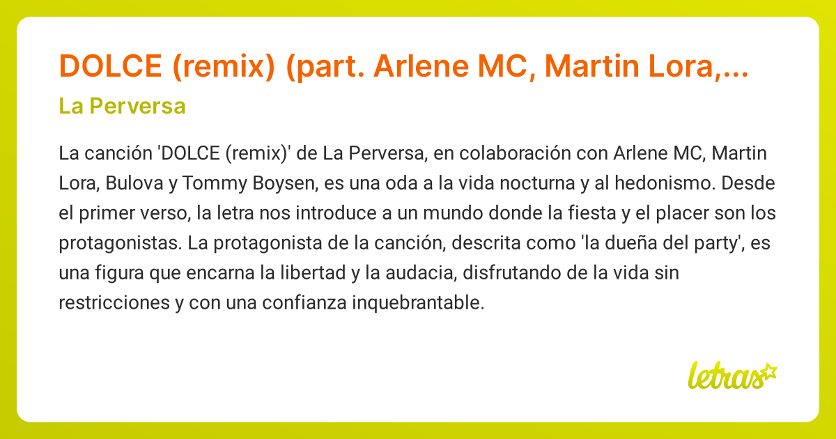 Significado de la canción DOLCE (remix) (part. Arlene MC, Martin Lora ...