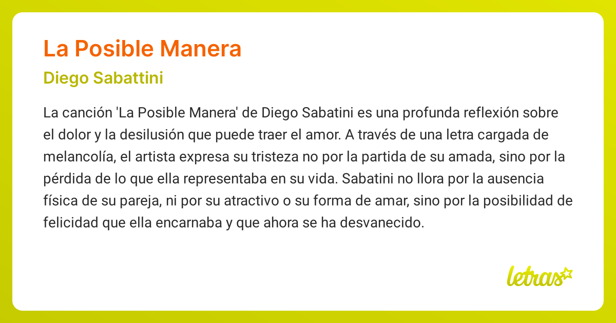 Significado de la canción LA POSIBLE MANERA (Diego Sabattini) - LETRAS.COM