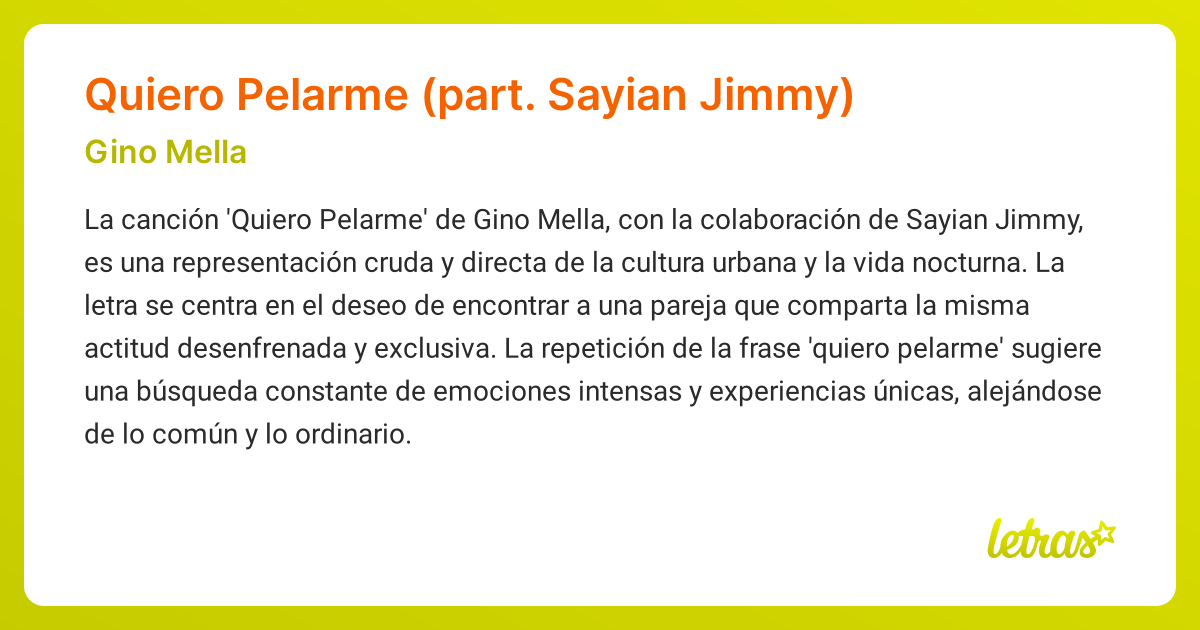 Significado de la canción Quiero Pelarme (part. Sayian Jimmy) (Gino ...