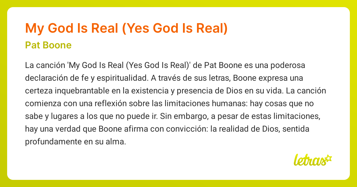 Significado de la canción My God Is Real (Yes God Is Real) (Pat Boone ...