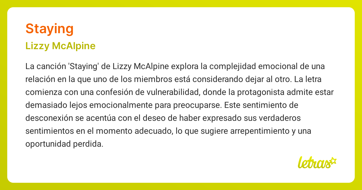 Significado de la canción STAYING (Lizzy McAlpine) - LETRAS.COM