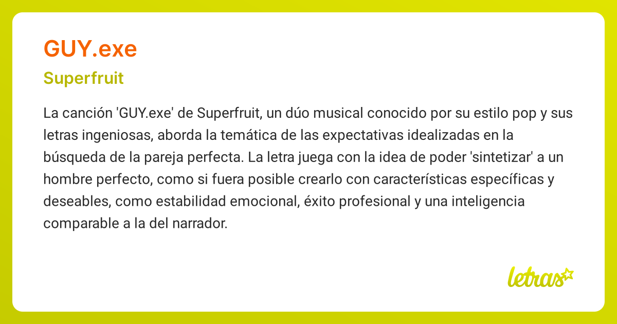Significado de la canción GUY.EXE (Superfruit) - LETRAS.COM
