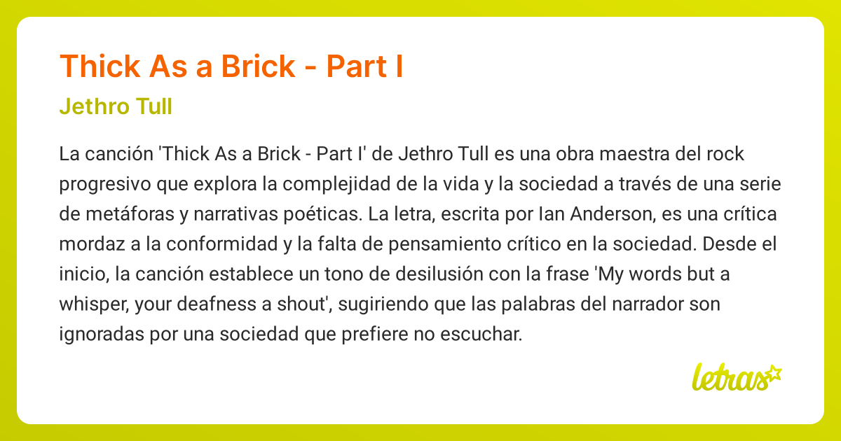 Significado de la canción THICK AS A BRICK - PART I (Jethro Tull ...