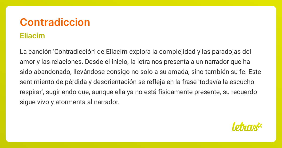 Significado de la canción CONTRADICCION (Eliacim) - LETRAS.COM