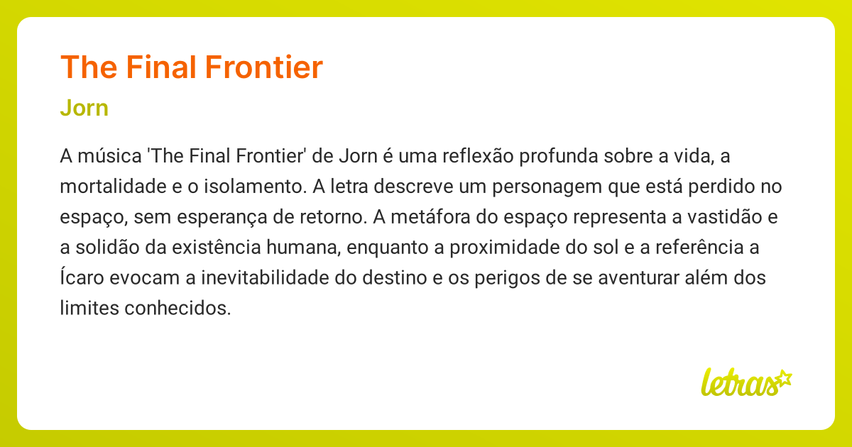 Significado da música THE FINAL FRONTIER (Jorn) - LETRAS.MUS.BR