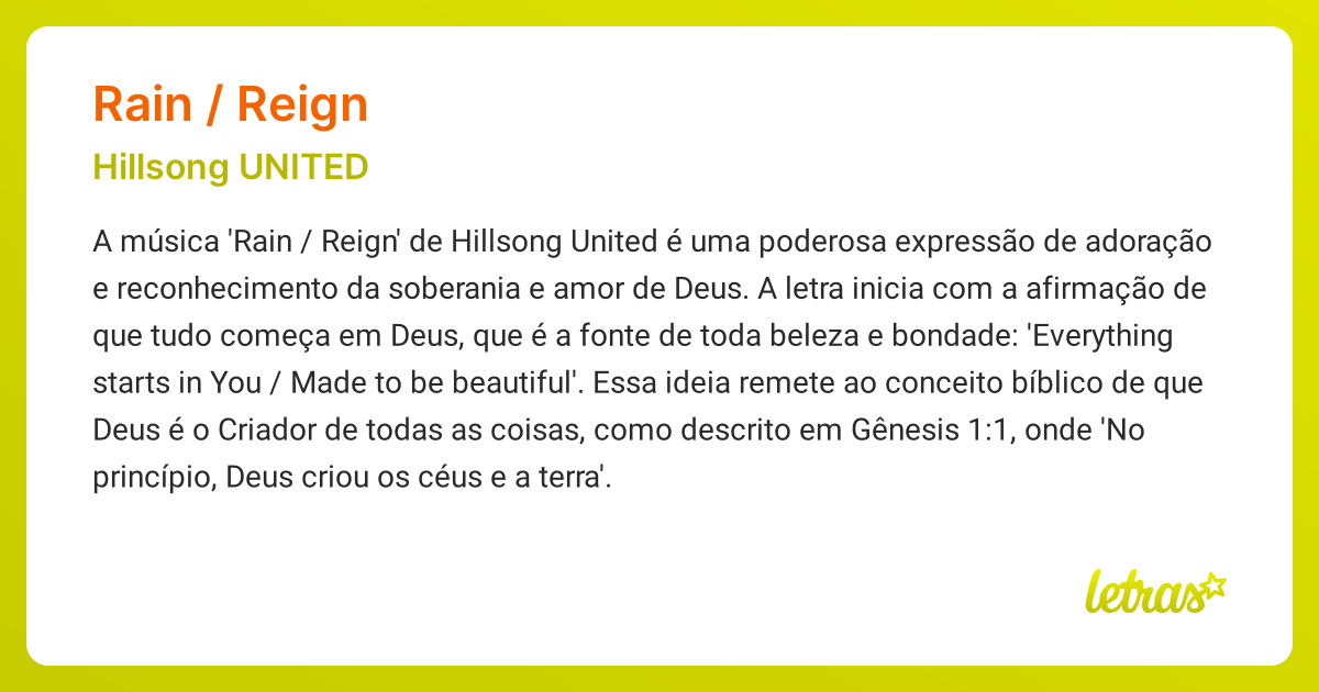 Significado da música RAIN / REIGN (Hillsong United) - LETRAS.MUS.BR
