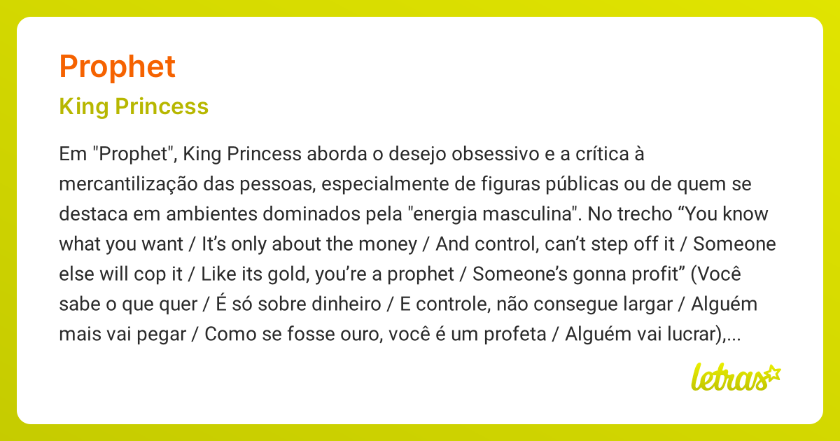 Significado da música PROPHET (King Princess) - LETRAS.MUS.BR
