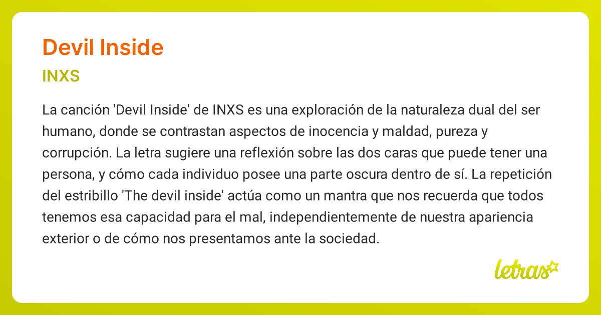 Significado de la canción DEVIL INSIDE (INXS) - LETRAS.COM