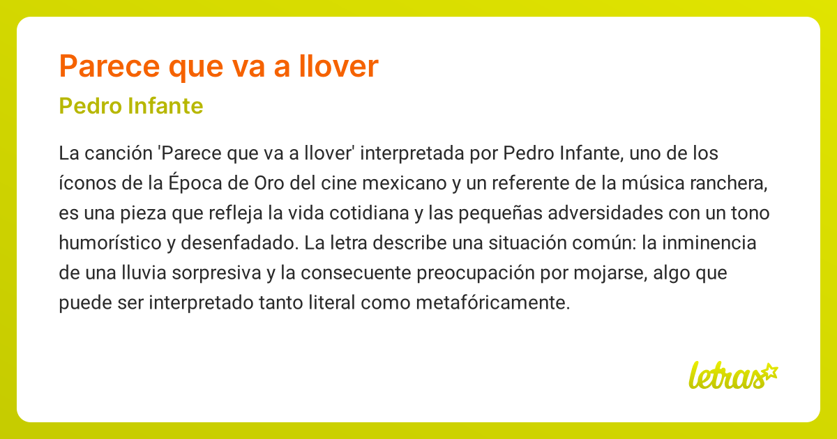 Significado de la canción PARECE QUE VA A LLOVER (Pedro Infante ...