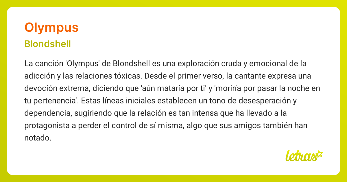 Significado de la canción OLYMPUS (Blondshell) - LETRAS.COM