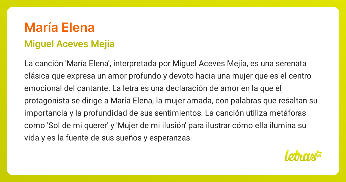 Significado de la canción MARÍA ELENA (Miguel Aceves Mejía) - LETRAS.COM