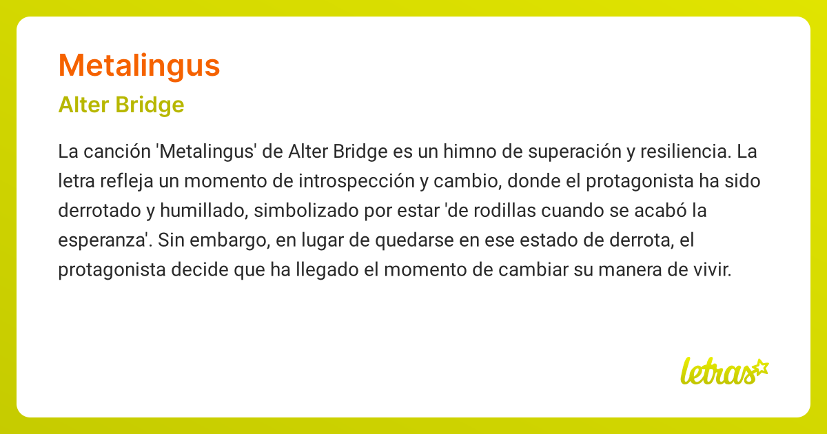 Significado de la canción METALINGUS (Alter Bridge) - LETRAS.COM